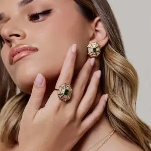 Duniya Emerald And Diamond Web Ring In 14k Gold