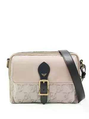 Emporio Armani Logo Print Buckle Detail Messenger Bag - Neutrals