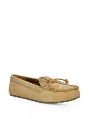 DE SIENA Ochre Suede Bead-embellished Leather Loafers