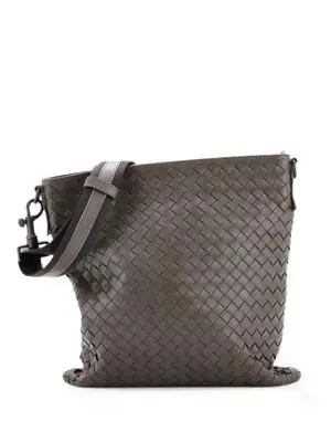 Bottega Veneta Intrecciato Nappa Flat Messenger Bag - Grey