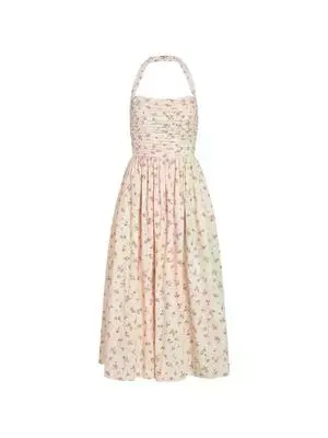 MARKARIAN Leia Floral-bouquet Halter-neck Cotton Midi Dress - Pink