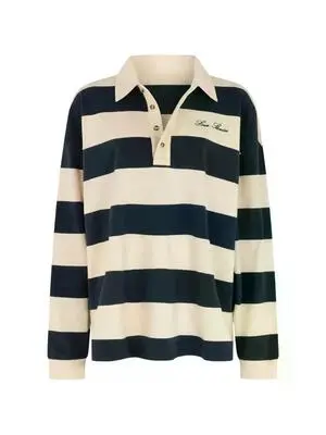 Love Stories Striped Long-sleeve Polo Shirt - Blue