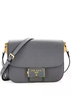 Prada Embleme Flap Saffiano Leather Shoulder Bag - Grey