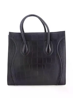 Celine Crocodile Embossed Leather Medium Tote Bag - Black