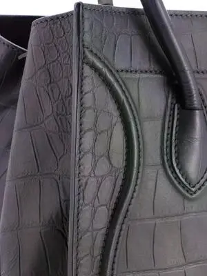 Celine Crocodile Embossed Leather Medium Tote Bag - Black