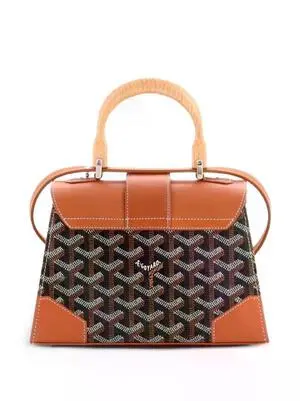Goyard Structured Saigon Top Handle Bag In Coated Canvas With Leather Mini Satchel - Brown