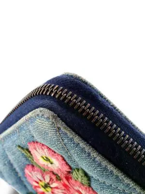 Gucci Gg Marmont Zip Around Wallet Embroidered Matelasse Denim Small Wallets