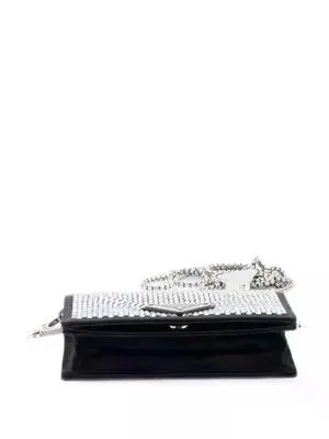 Prada Flap Card Holder With Chain Satin With Crystals Crossbody Bag