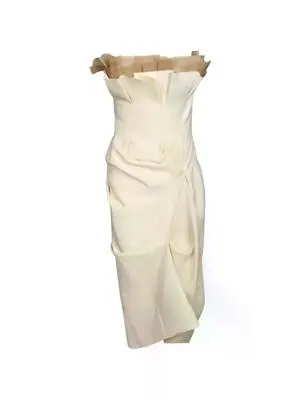 Khaite Beige Tulle-trimmed Draped Midi Dress - Neutrals