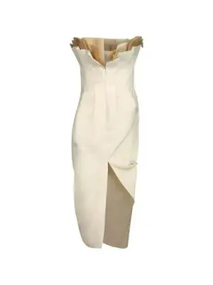Khaite Beige Tulle-trimmed Draped Midi Dress