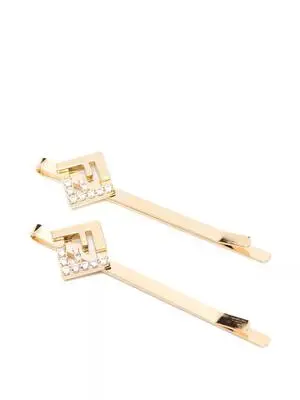 Fendi Ff Crystal Embellished Hair Clips - Gold