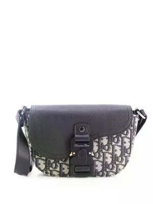 Dior Saddle Buckle Flap Messenger Bag In Oblique Canvas And Leather - Black