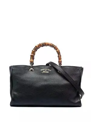 Gucci Medium Calfskin Bamboo Shopper Satchel - Black