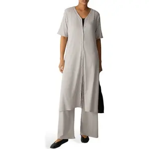 Eileen Fisher Ribbed V-neck Midi Dress - Chalk
