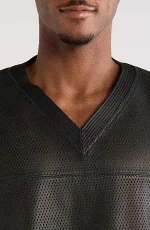PURPLE BRAND Leather Mesh V-neck T-shirt