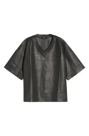 PURPLE BRAND Leather Mesh V-neck T-shirt