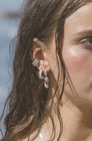 CHILD OF WILD Aura Quartz Huggie Hoop Earrings - Silver