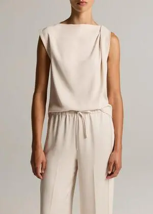 Vince Crepe Draped-shoulder Sleeveless Top - Blush Cloud