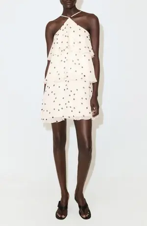 Mango Polka Dot Crinkle Tiered Minidress