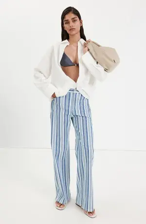 Mango Stripe Stretch Cotton Straight Leg Pants