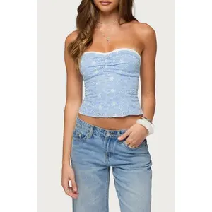 EDIKTED Zeffey Eyelet Strapless Corset Top