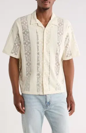 PACSUN Dexter Lace Panel Button-up Camp Shirt