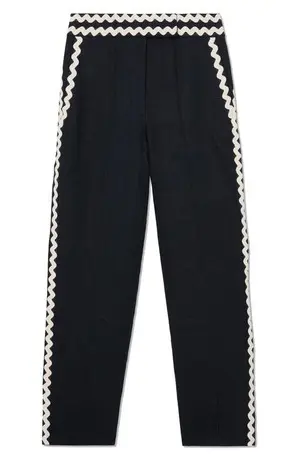 REISS Mila Rickrack Detail Straight Leg Ankle Pants