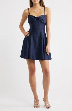 EMERALD SUNDAE Glitter Bow Front Sleeveless Mini Dress - Navy