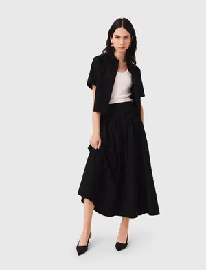 Maje Long Beaded And Rhinestone Skirt