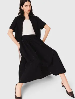 Maje Long Beaded And Rhinestone Skirt