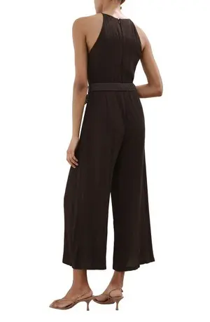 Mango Sleeveless Belted Crop Jumpsuit