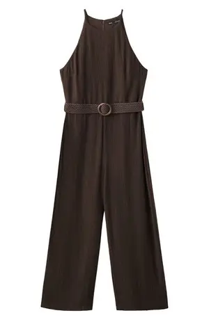 Mango Sleeveless Belted Crop Jumpsuit
