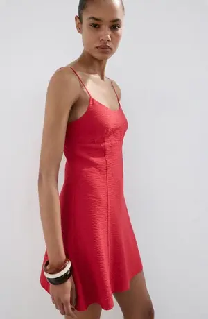 Mango Crinkle Sleeveless V-neck Mini Dress