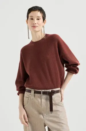 Brunello Cucinelli Sparkling Cashmere English Rib Sweater