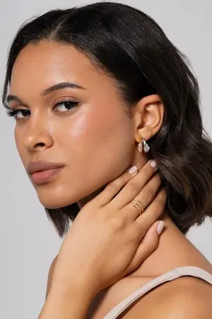 ZYNNIA COLLECTIVE Two-tone Sculptural Hoop Earrings With Pear-cut Stone - Two Tone