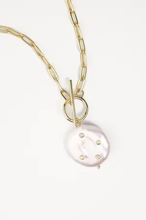 ZYNNIA COLLECTIVE Baroque Pearl And Cubic Zirconia Necklace - Gold