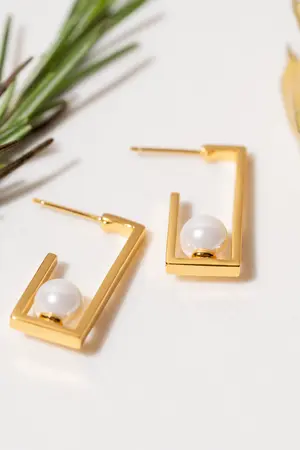ZYNNIA COLLECTIVE Pearl Frame Hoop Earrings In 18k -plated Sterling Silver