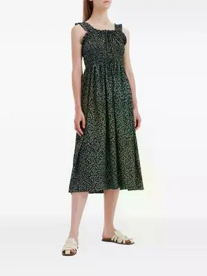 B+AB Floral-print Shirred Dress With Ruffled Shoulders