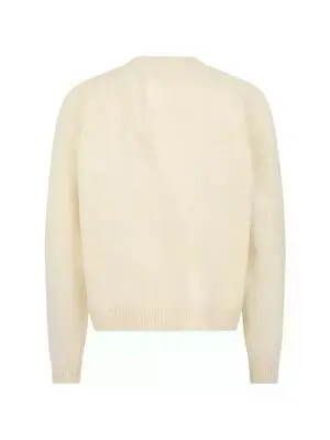 Dsquared2 Cream White Virgin Wool Embroidered Logo Crew Neck Sweater