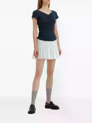 B+AB Ruched Lettuce-trim V-neck T-shirt - Blue