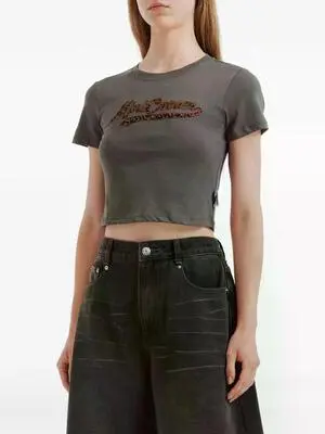 MINI CREAM Leopard-print Logo Patch T-shirt