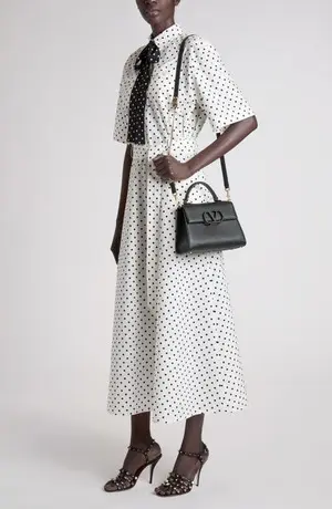Valentino Garavani Polka Dot Cotton Poplin Shirtdress With Scarf Tie - White/black