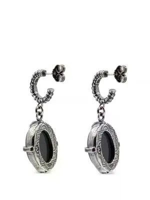 GEM KINGDOM Hamsa Engraved Onyx Drop Earrings