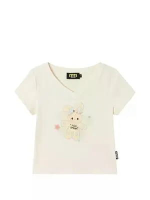 MINI CREAM Graphic Print V-neck T-shirt - Neutrals