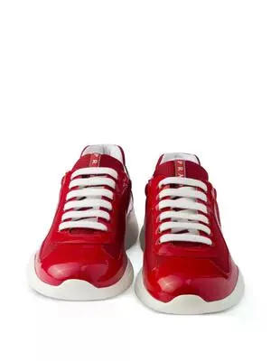 Prada America's Cup Patent Leather And Technical Fabric Sneakers - Red