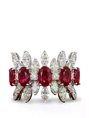 HYT JEWELRY Ruby And Diamond Band Ring In 18k White Gold - Silver