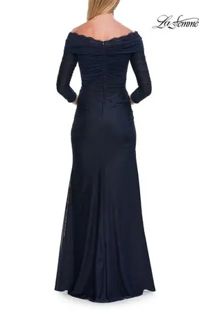 La Femme Off-the-shoulder Three-quarter Sleeve Gown