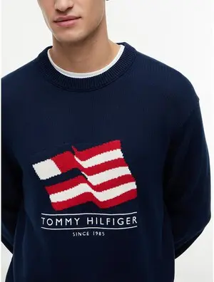 Tommy Hilfiger Relaxed Wavy Flag Logo Crewneck Sweater