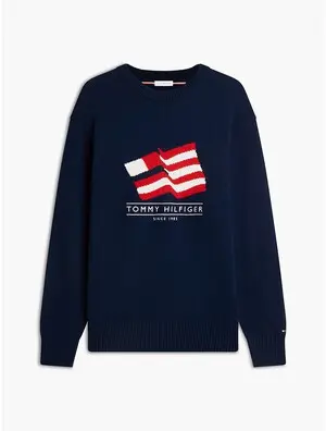 Tommy Hilfiger Relaxed Wavy Flag Logo Crewneck Sweater