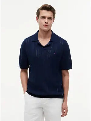 Tommy Hilfiger Relaxed Fit Pointelle Sweater Polo - Light Navy Heather